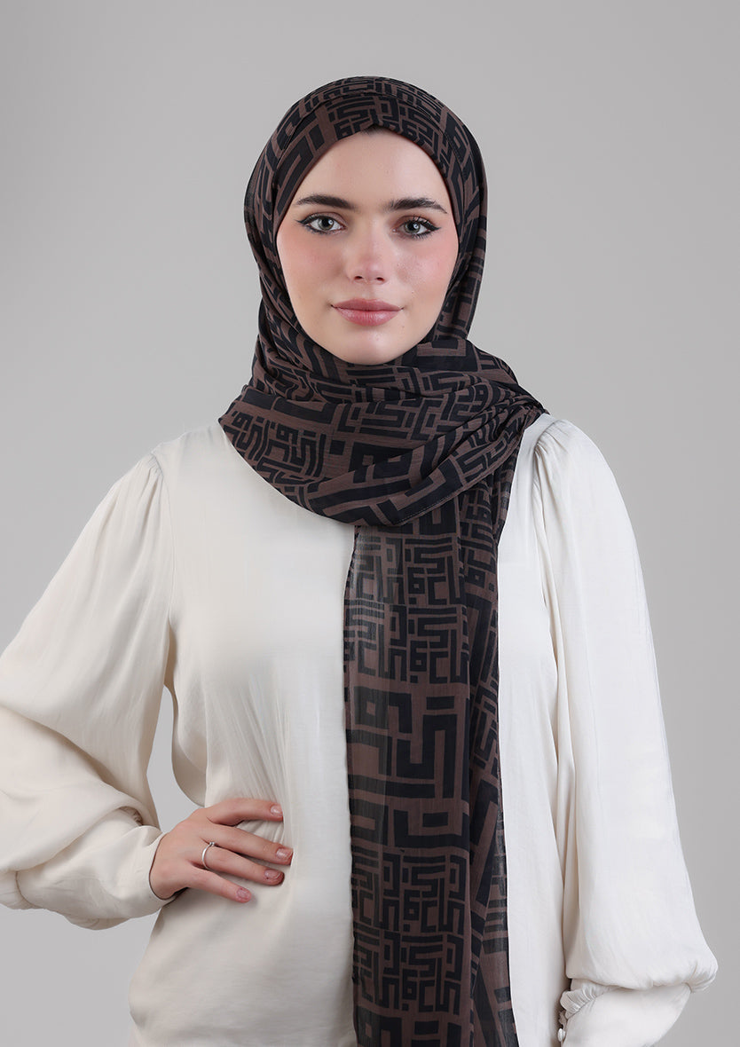 Monogram Brown printed Chiffon Instant Bokitta Hijab – BOKITTA-UK